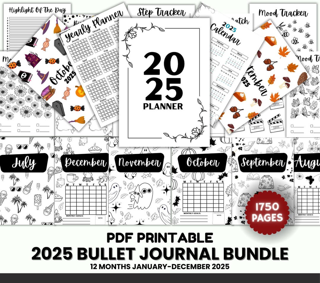 2025 Bullet Journal Bundle Printable, Bullet Journal Printables ...