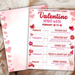 Editable Valentine's School Spirit Week Flyer, PTO Schedule, February ...