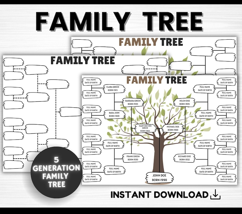 Family Tree Template 5 Generation Editable, Family Tree Chart ...