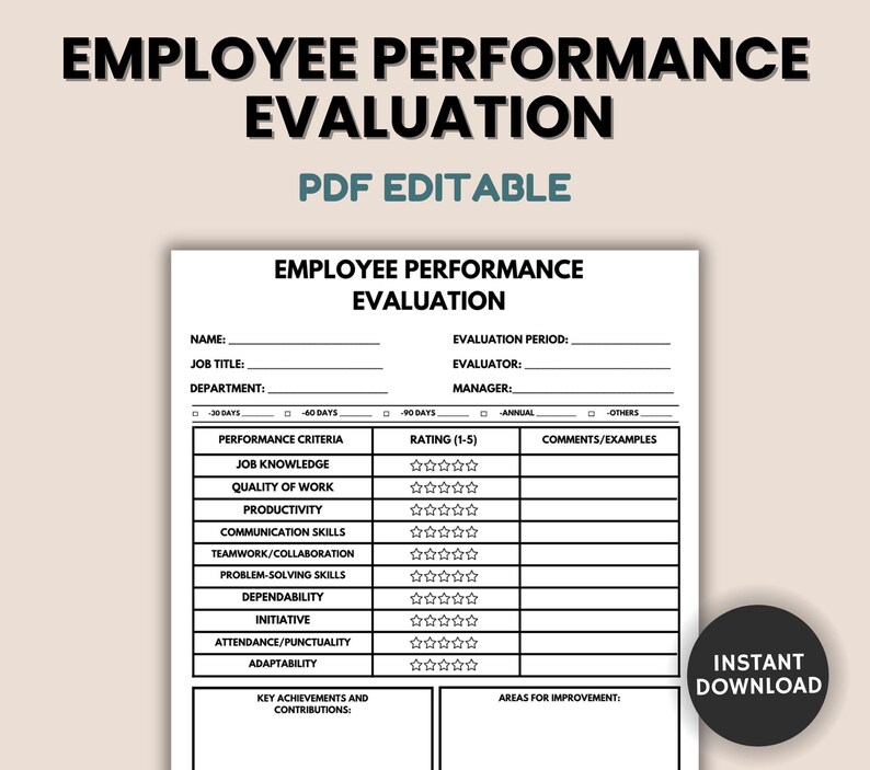 Employee Performance Evaluation Template, Employee Assessment, Employee ...