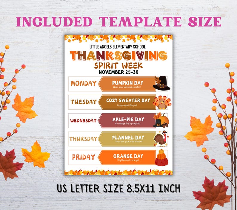 Seasonal School Spirit Week Flyer Bundle, PTA Schedule, Editable ...