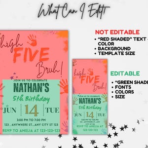 High Five 5th Birthday Invitation Editable, Hi Five Invite Template ...