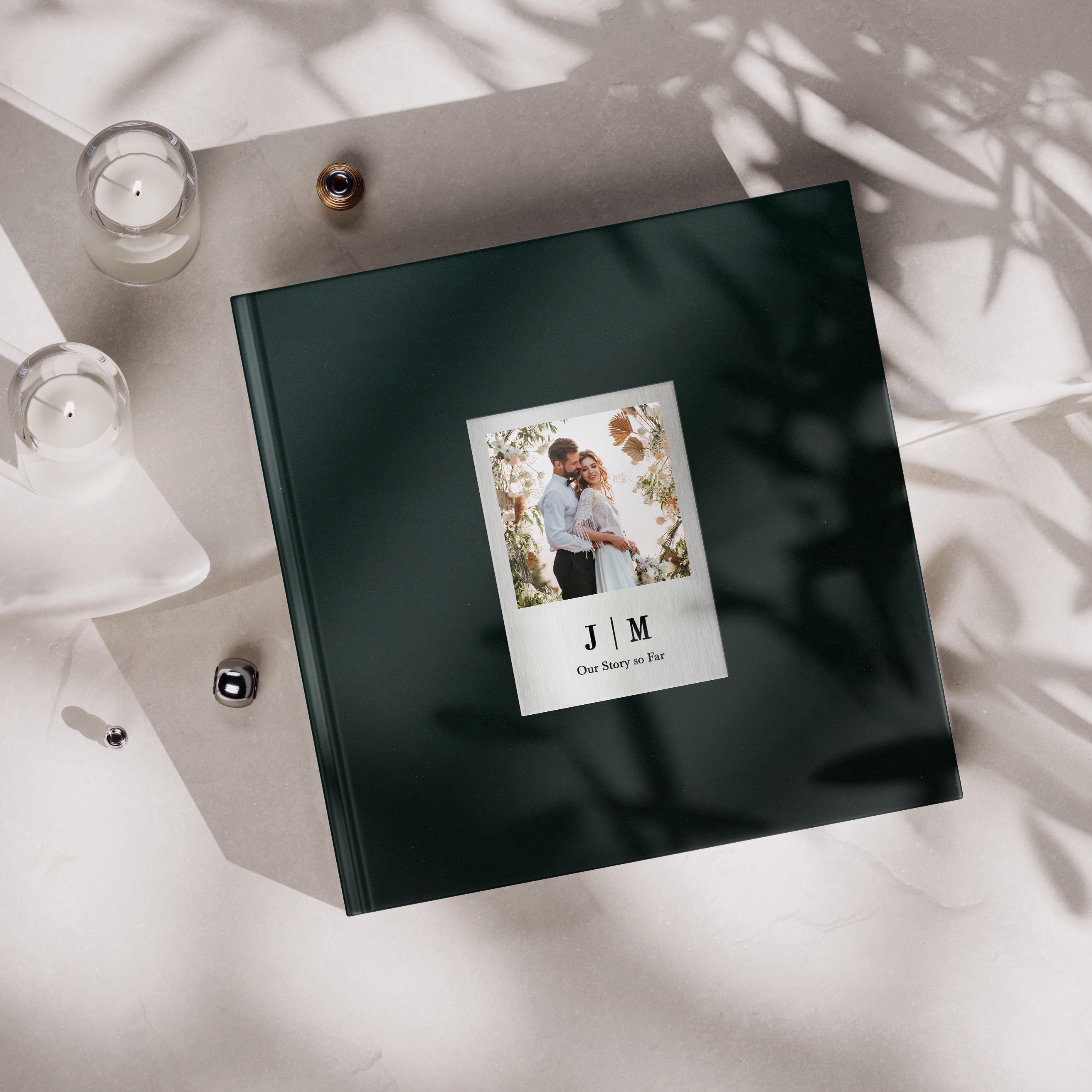 Elegant Wedding Album in Dark Green Velvet With Printed Photo on Silver ...