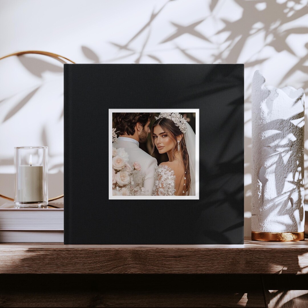 Elegant Wedding Album in Black Onyx Linen and Acrylic Photo Inserts - Etsy