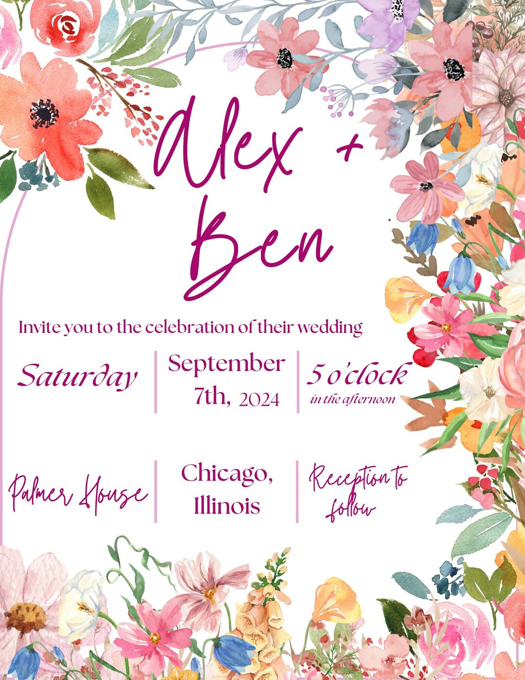 Floral/bright Wedding Invitation - Etsy