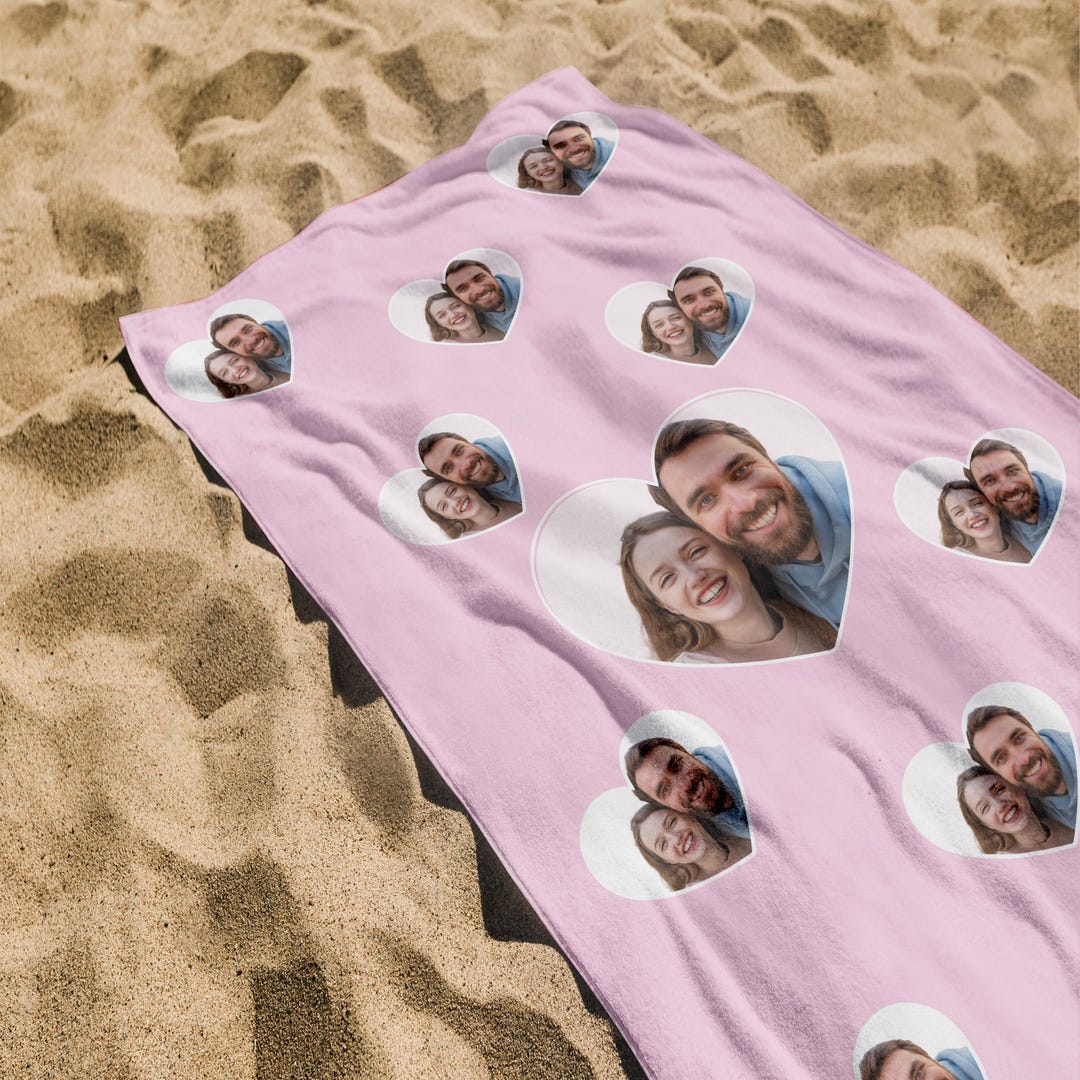 Custom Photo Beach Towel, Cute Couple Matching Beach Towel, Valentine's ...