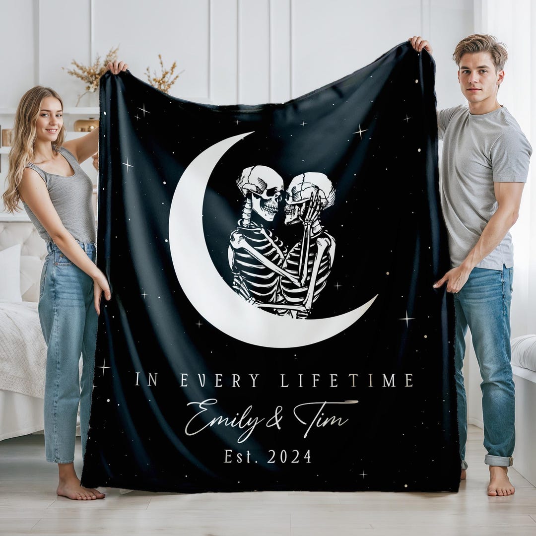 Custom Couple Skeleton Blanket, Skeleton Lovers Blanket, Engagement ...