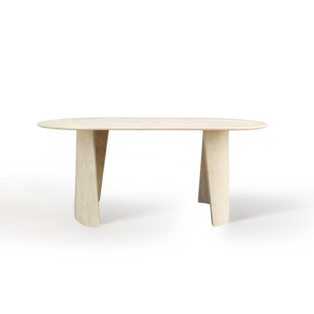 Oval Travertine Dining Table, Handmade Unique Dining Table, Natural ...