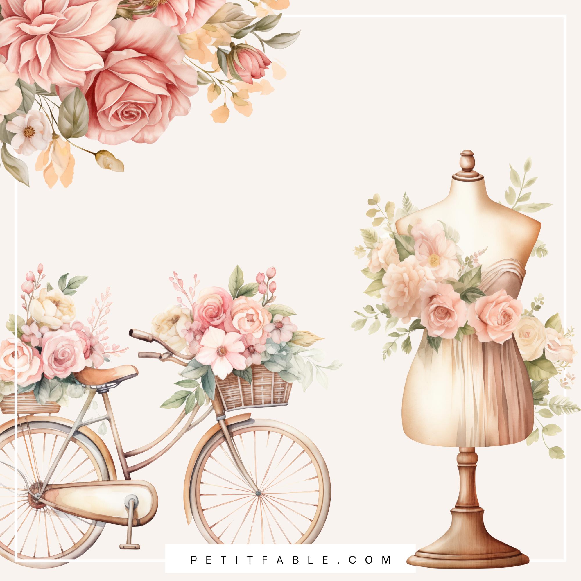 Shabby Chic Clipart Watercolor Set for Commercial Use Transparent Pngs ...