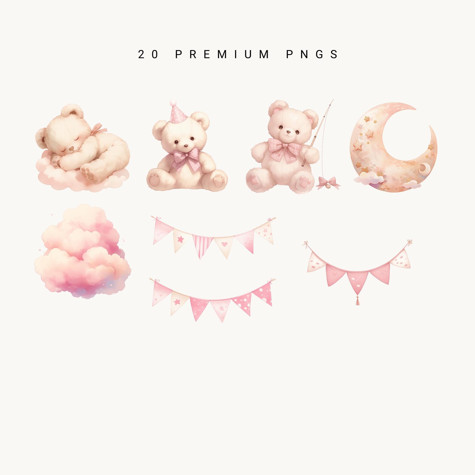 Pink Bear Clipart Watercolor Set for Commercial Use Transparent Pngs ...