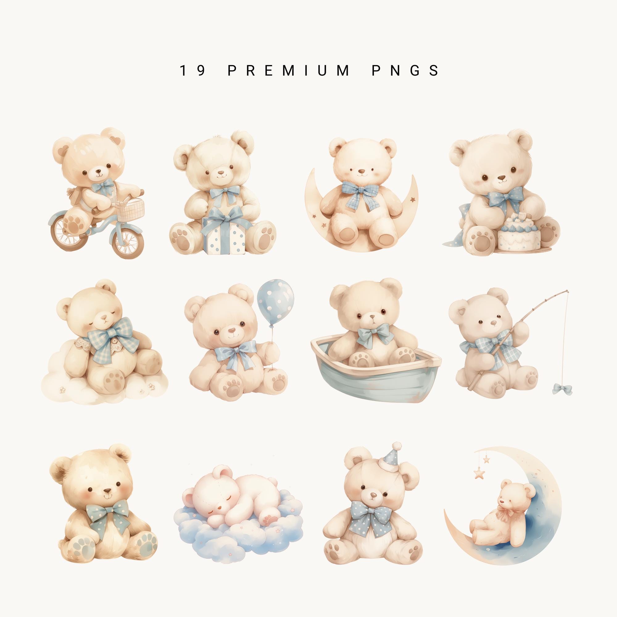 Blue Bear Clipart Watercolor Set for Commercial Use Transparent Pngs ...