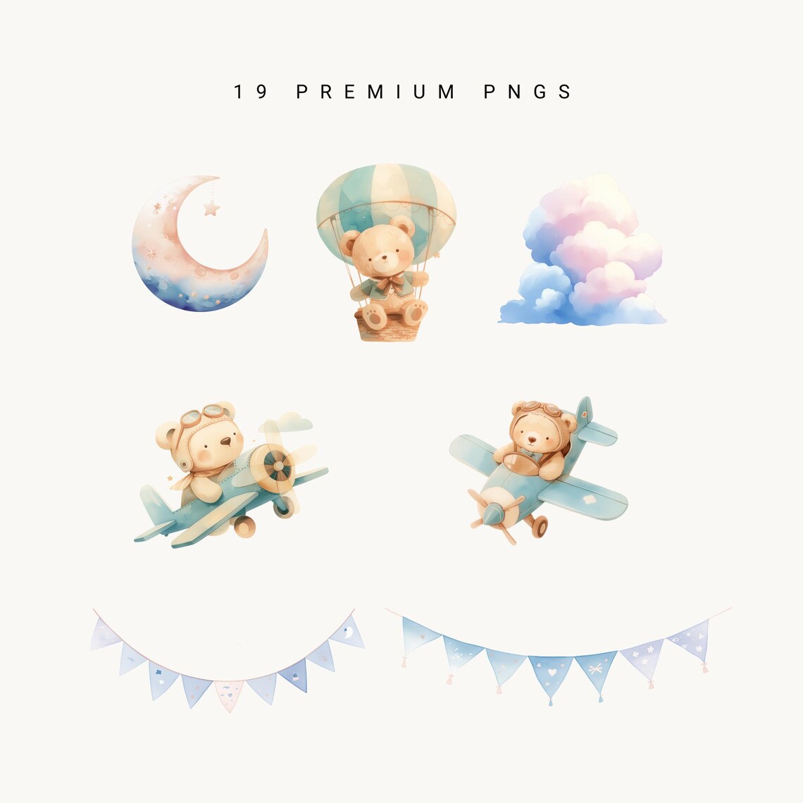 Blue Bear Clipart Watercolor Set for Commercial Use Transparent Pngs ...