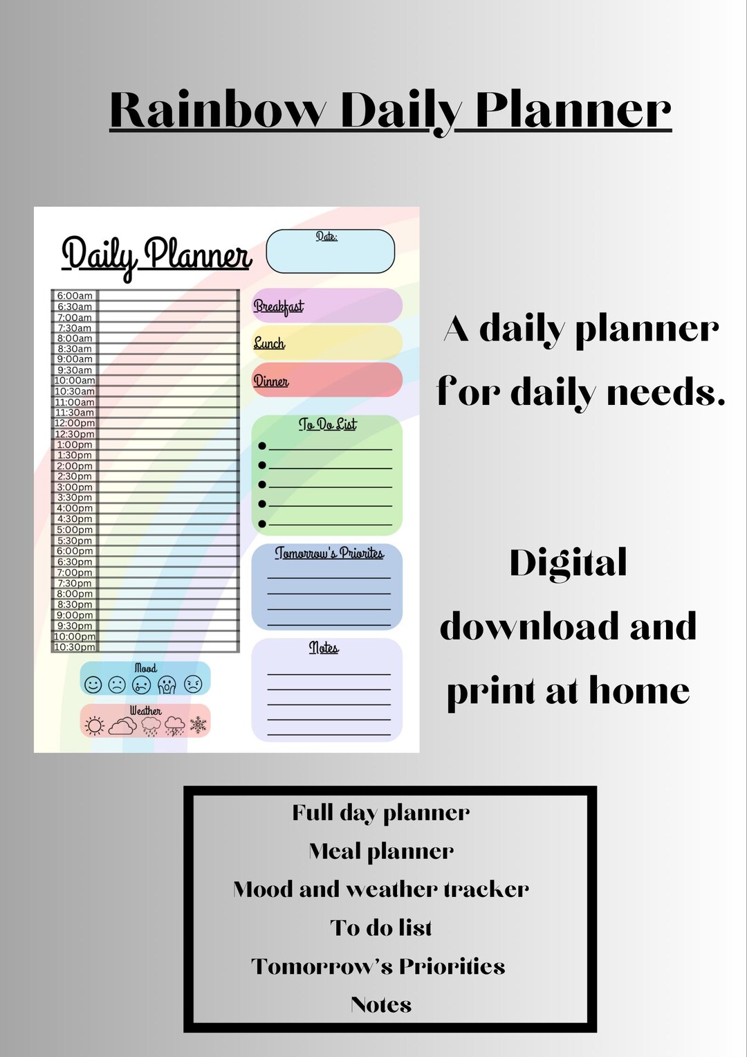 Rainbow Daily Planner - Etsy