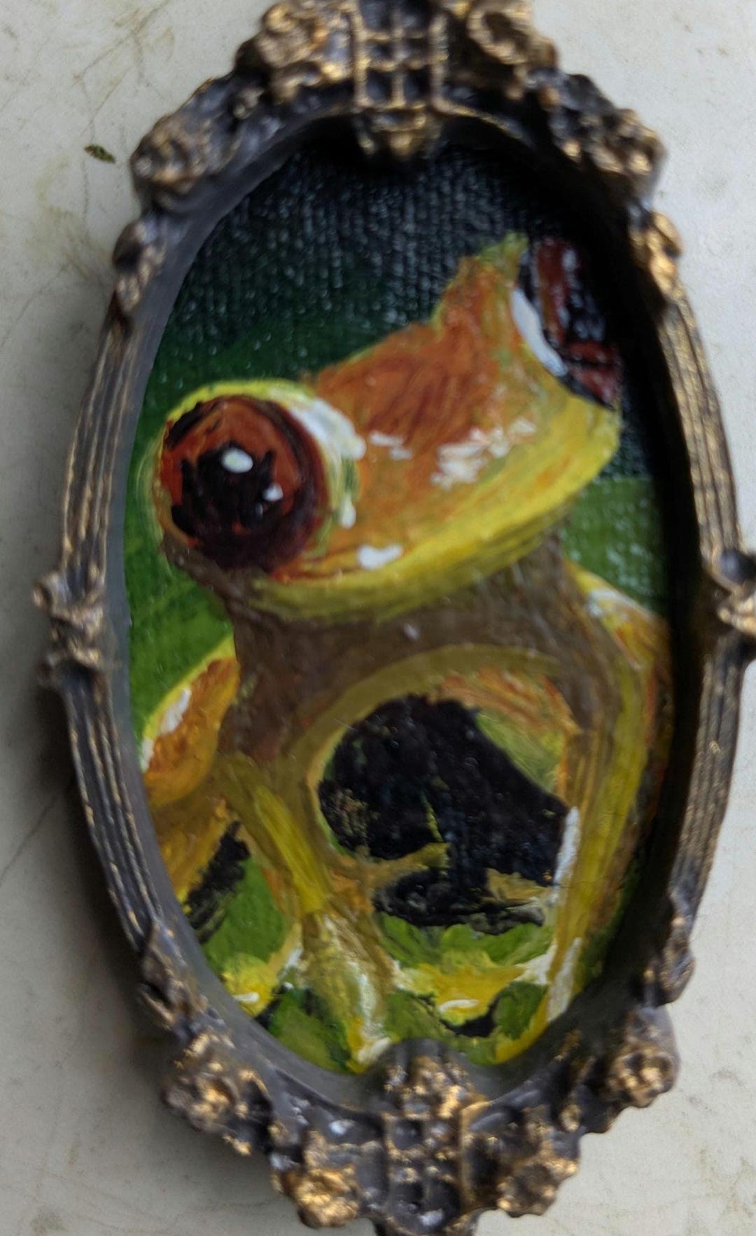 Frog Oil. Miniature. Painting in Plaster Frame (4.5x2.5cm) - Etsy