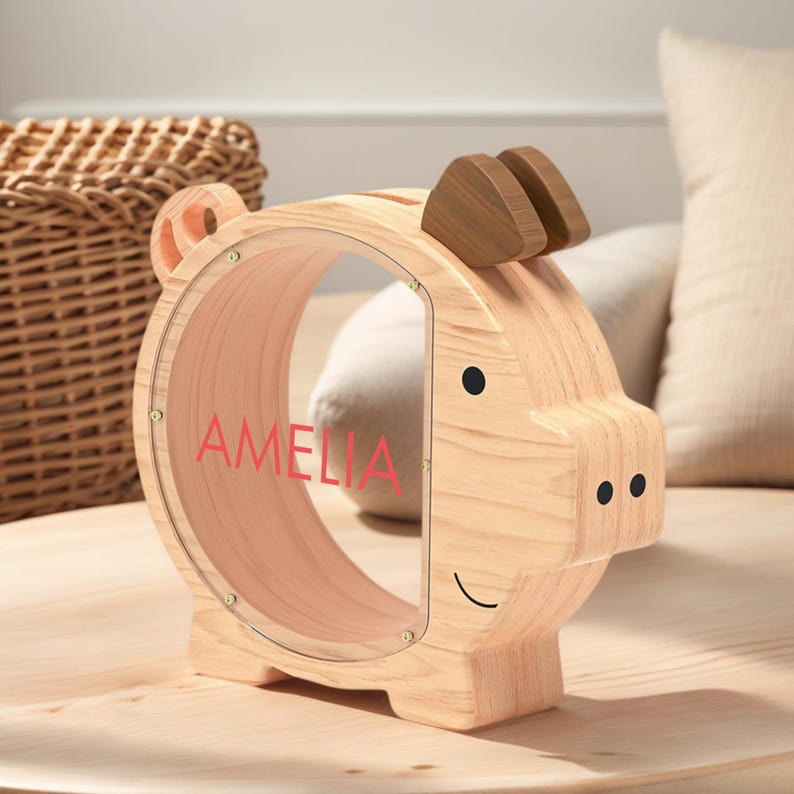Personalized Wooden Pig Piggy With Name, Custom Piggy Bank for Boys or ...