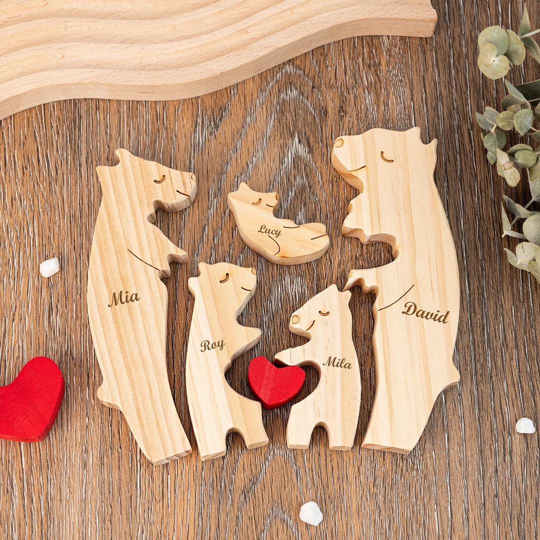 Personalized Wooden Animal Puzzle,wooden Bear Family Puzzle,custom Bear Figurines,home Decor ...