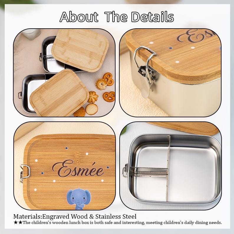 Stainless Steel Lunch Box for Kids Personalized, 1-3 Compartments Food ...
