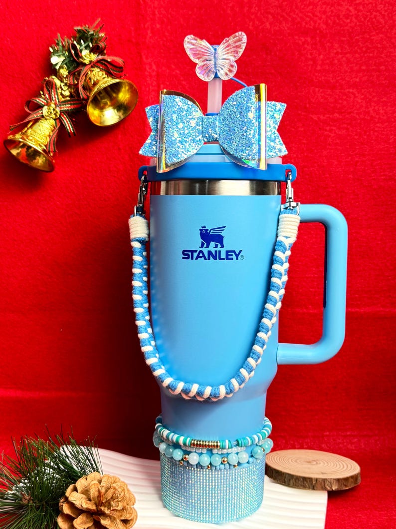 Christmas Stanley Blue Set | Stanley Shiny Bow Straw Topper | Stanley ...