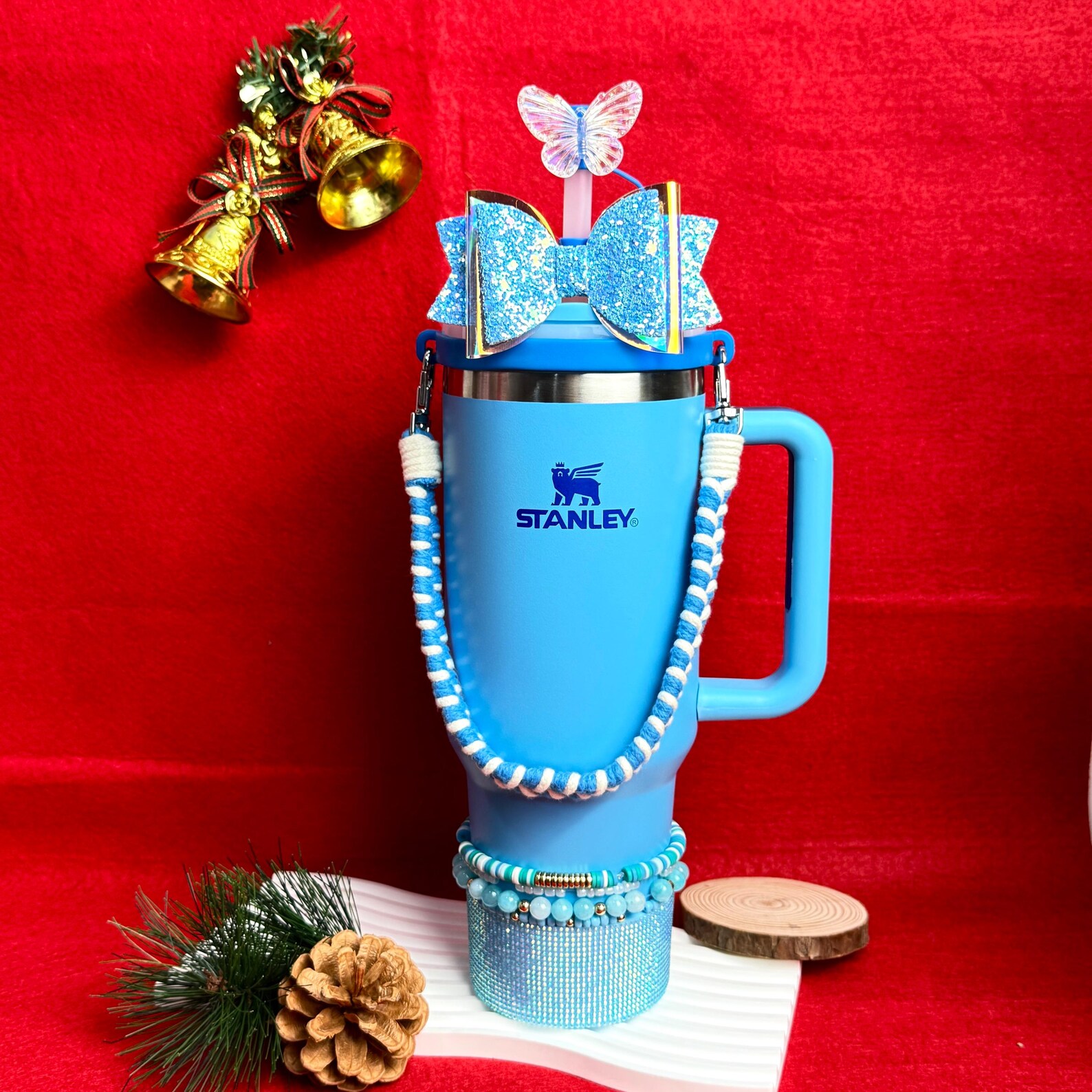 Christmas Stanley Blue Set | Stanley Shiny Bow Straw Topper | Stanley ...