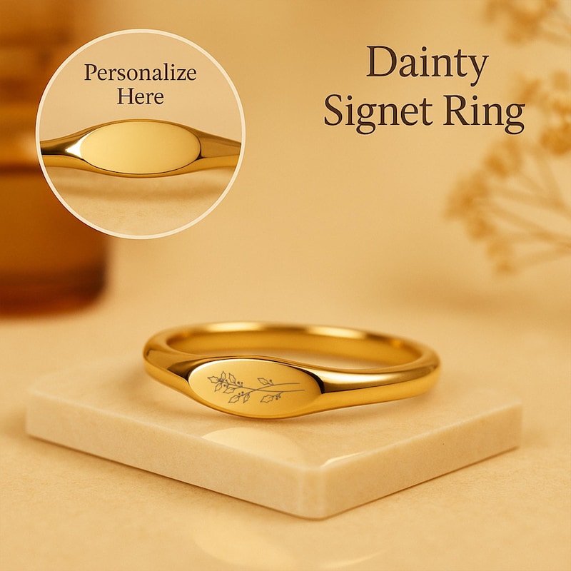 Bar Flower Signet Ring - Etsy