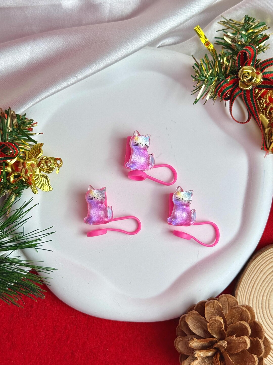 Shiny Pink Cat Stanley Straw Topper | Cute Cartoon Cat Stanley Straw ...