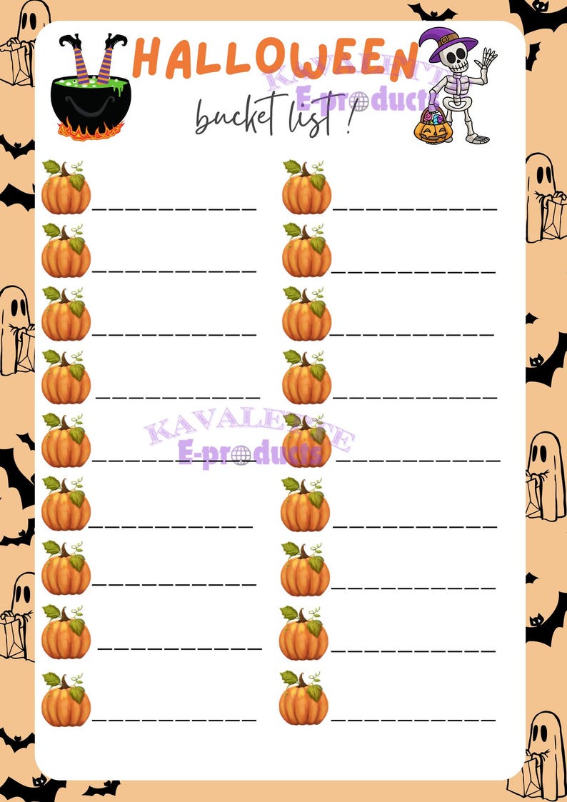 Halloween Bucket List + Blank Copy - Etsy
