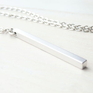 Silver BAR Long Necklace - Simple Geometric Necklace - Layer Everyday ...