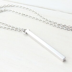 Silver BAR Long Necklace - Simple Geometric Necklace - Layer Everyday ...