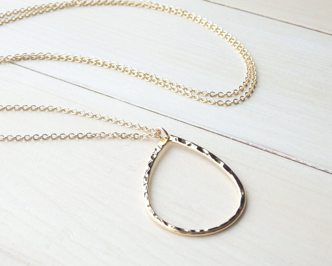 GOLD Tear Drop Long Necklace - Simple Long Layer Necklace - Everyday ...