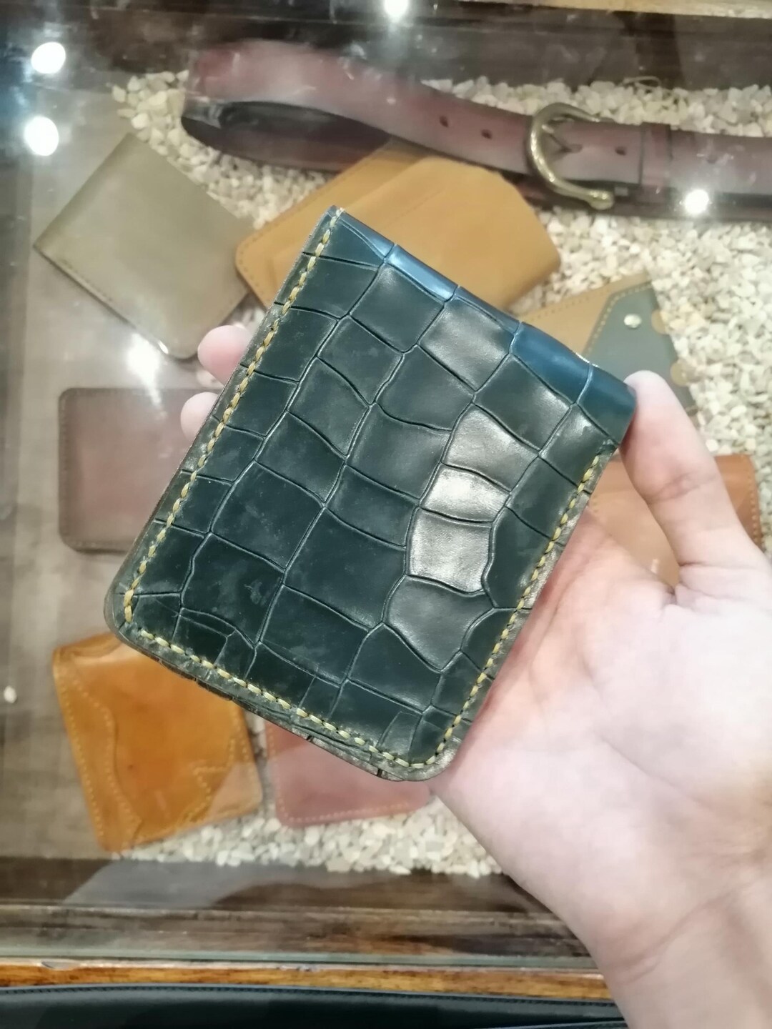 Double Sides Green Alligator Leather Wallet, Wallet for Men, Crocodile ...