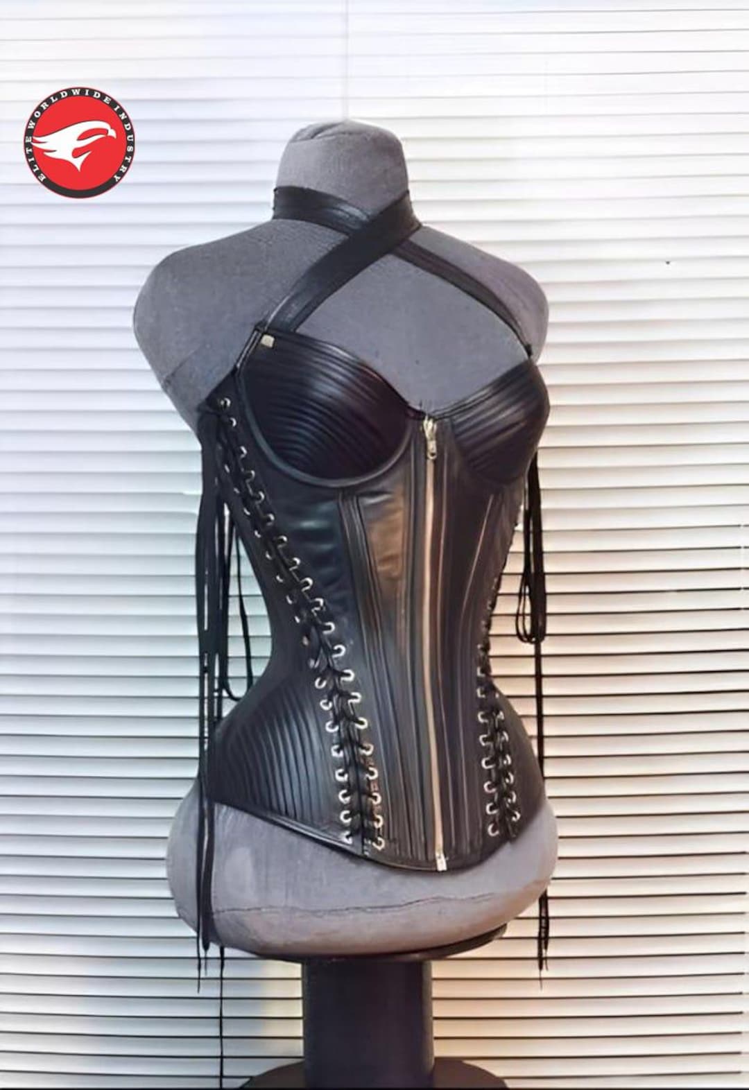 Women Genuine Leather Corset Steel Boned Over Bust Korsettkleid Leder ...