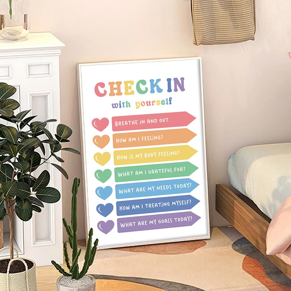 Check in With Yourself Affirmations for Kids Quote Art Canvas Poster, Classroom Quotes, Children ...