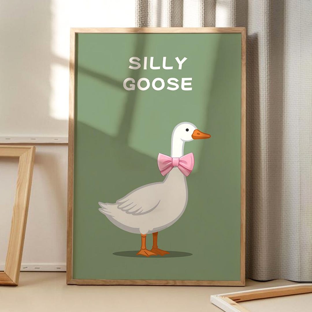 Silly Goose With A Bow Art Poster, Cartoon Wall Art, Funny Aesthetic ...