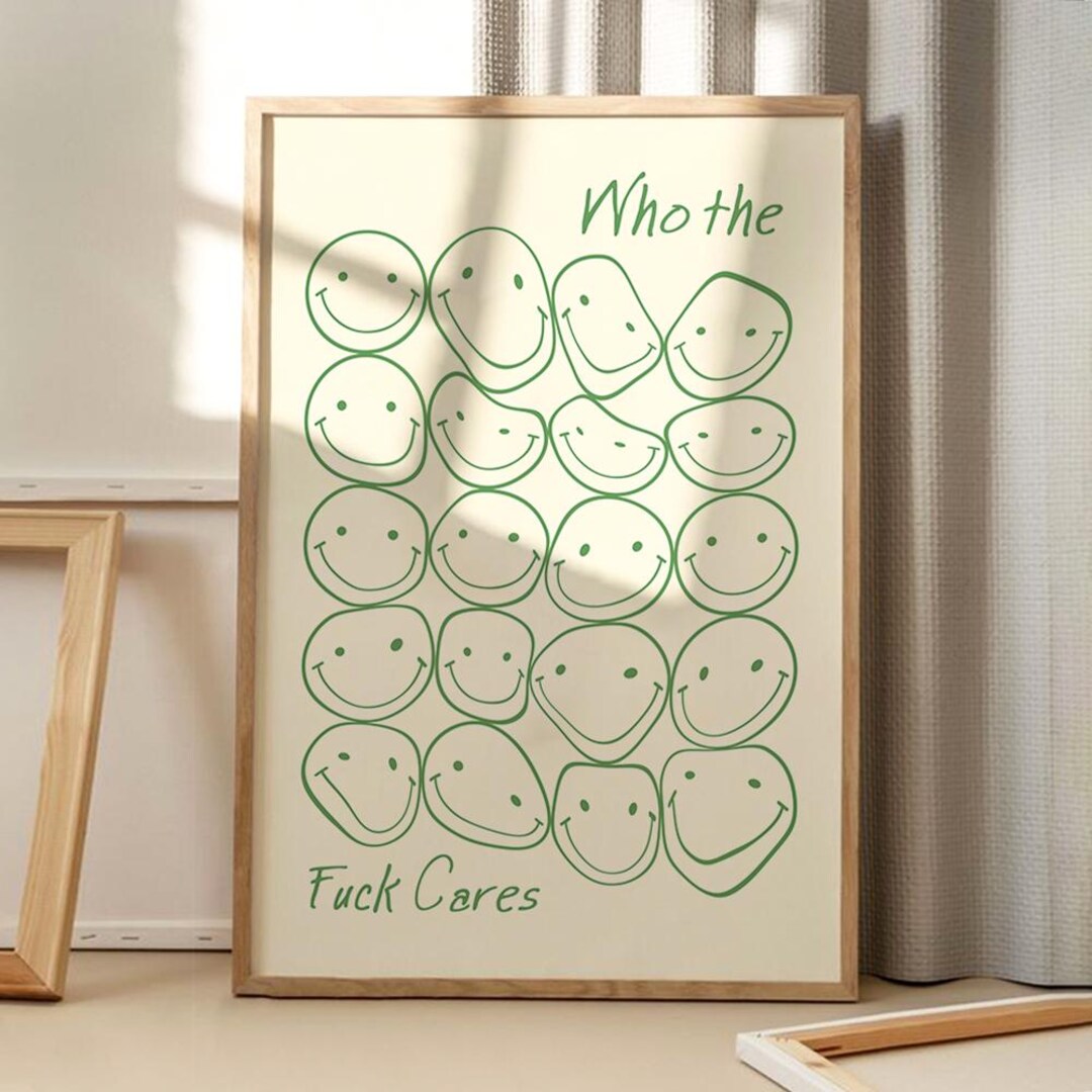 Who Cares Smiley Art Canvas Poster, Minimally Wall Art, Funny Aesthetic ...