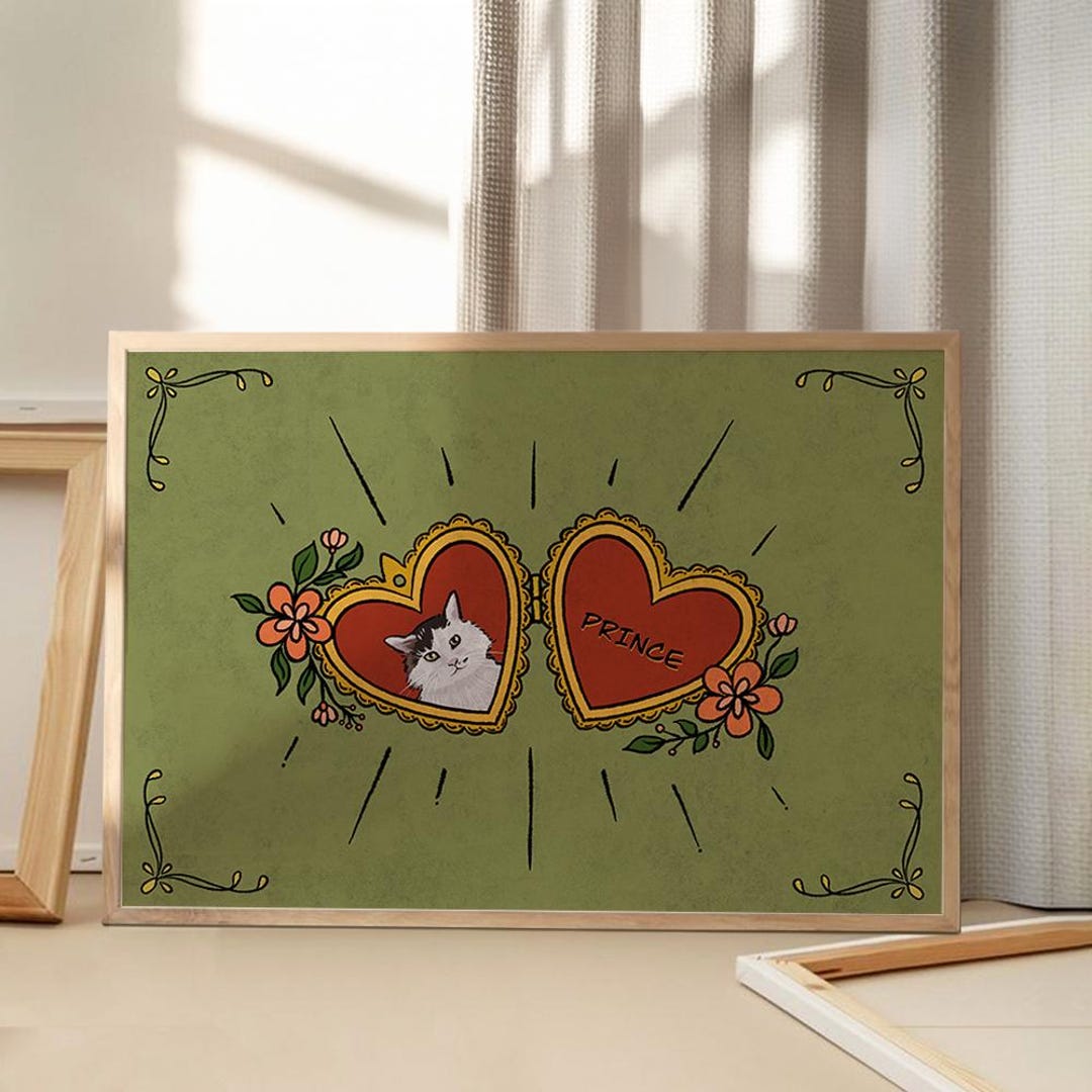 Personalized Pet Locket Print Poster, Custom Pet Memorial Gift, Retro ...