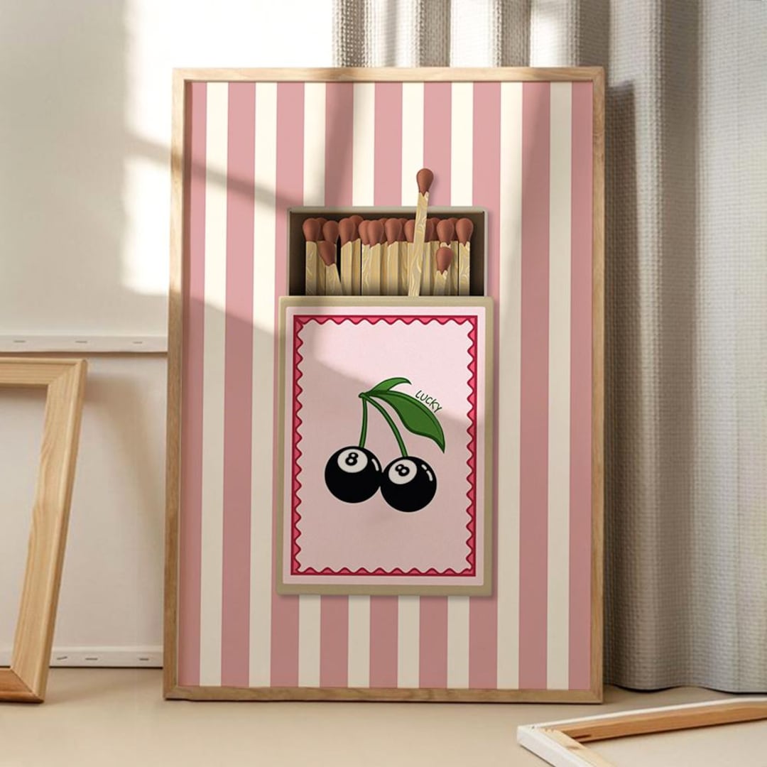 Vintage Lucky 8 Ball Cherry Matchbox Stripe Art Canvas Poster, Matchbox ...
