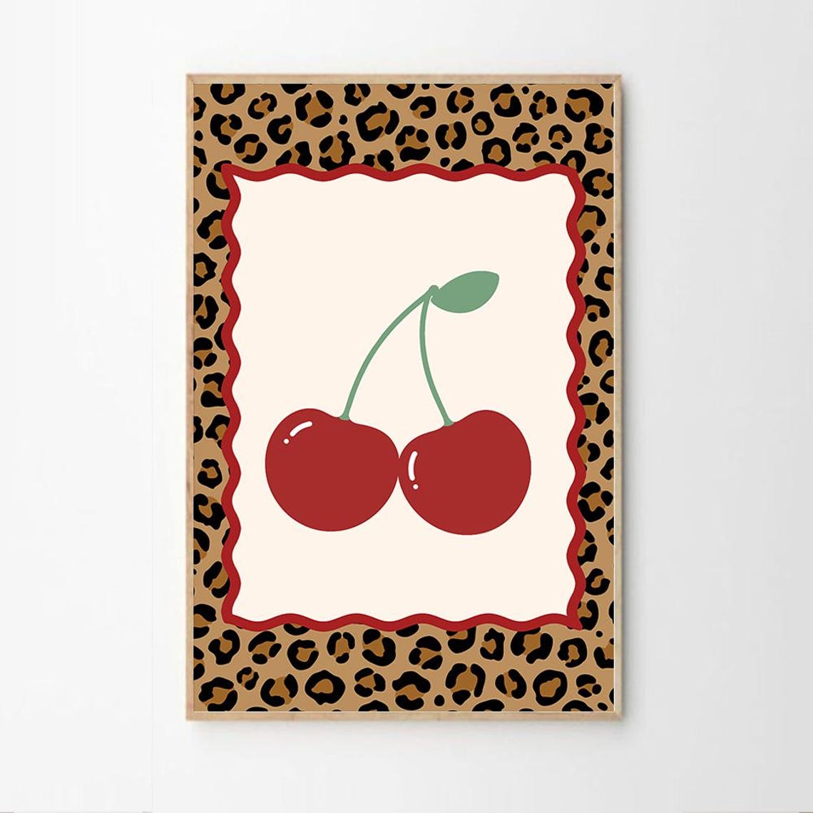 Cherry Leopard Print Art Poster, Trendy Wall Art, Apartment Aesthetic ...