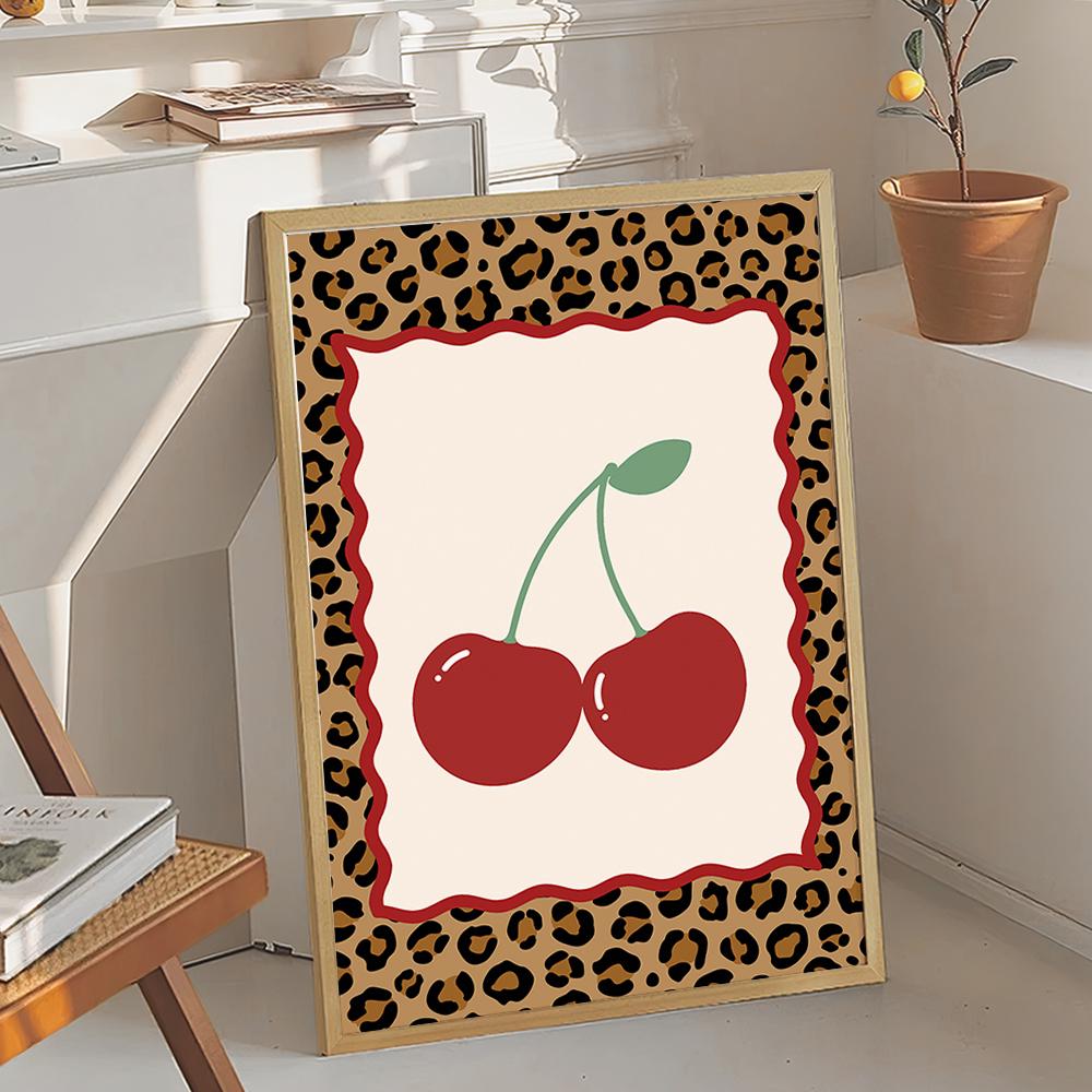 Cherry Leopard Print Art Poster, Trendy Wall Art, Apartment Aesthetic ...