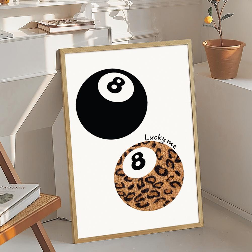 Lucky Me Leopard Print 8 Balls Poster, Leopard Wall Art, Apartment ...