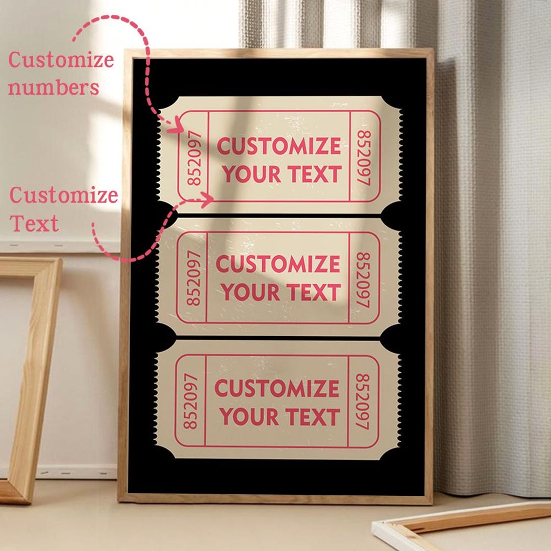 Custom Ticket Art Canvas Poster, Personalized Trendy Ticket Wall Art ...