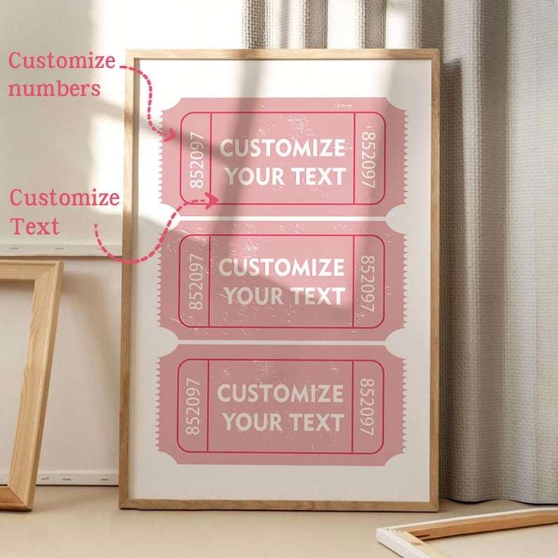 Custom Ticket Art Poster, Personalized Trendy Ticket Wall Art ...