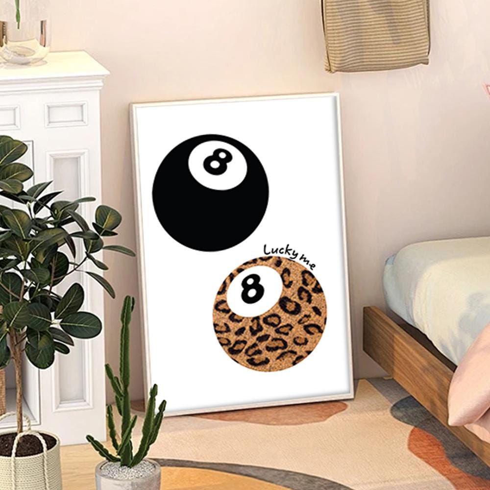 Lucky Me Leopard Print 8 Balls Poster, Leopard Wall Art, Apartment ...