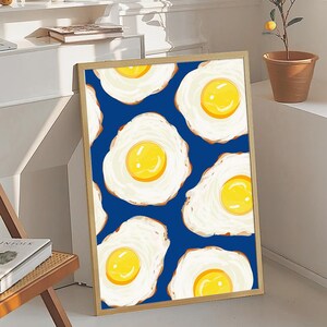 Blue Fried Egg Art Poster, Kitchen Wall Art, Bar Cart Aesthetic Decor ...
