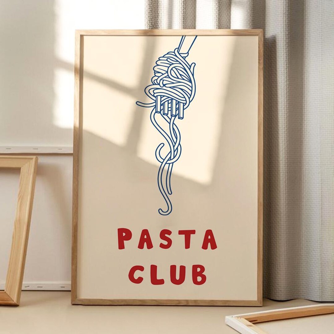 Pasta Club Art Canvas Poster, Funny Wall Art, Kitchen Aesthetic Decor ...