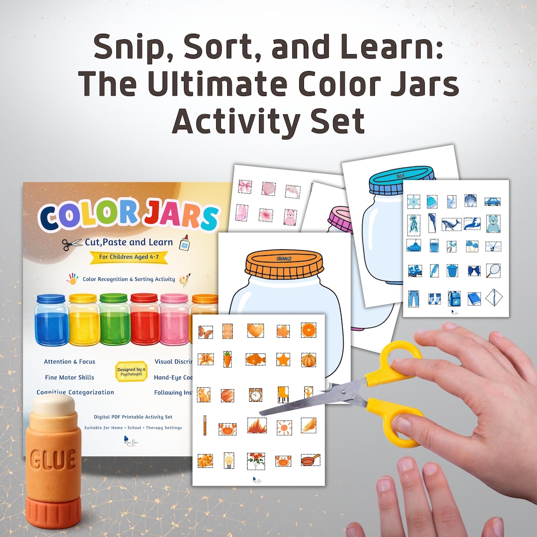 Color Sorting Jars Printable, Cut and Paste Activity PDF, Preschool ...