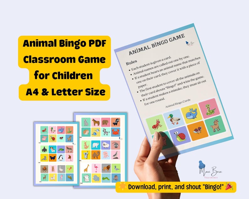 Animal Bingo Game for Kids: Classroom Learning Activity (downloadable ...