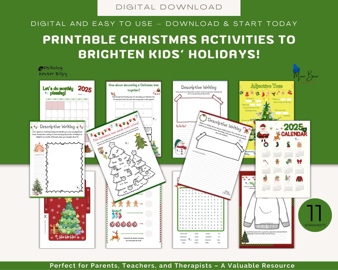 Christmas Activity Pack for Kids - Holiday Worksheets, Creative Writing ...
