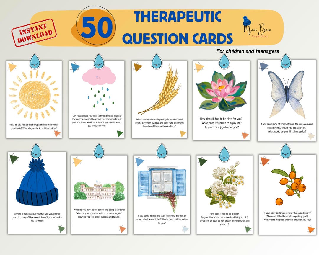 Therapy Question Cards for Kids, Counseling Flash Cards, Conversation ...