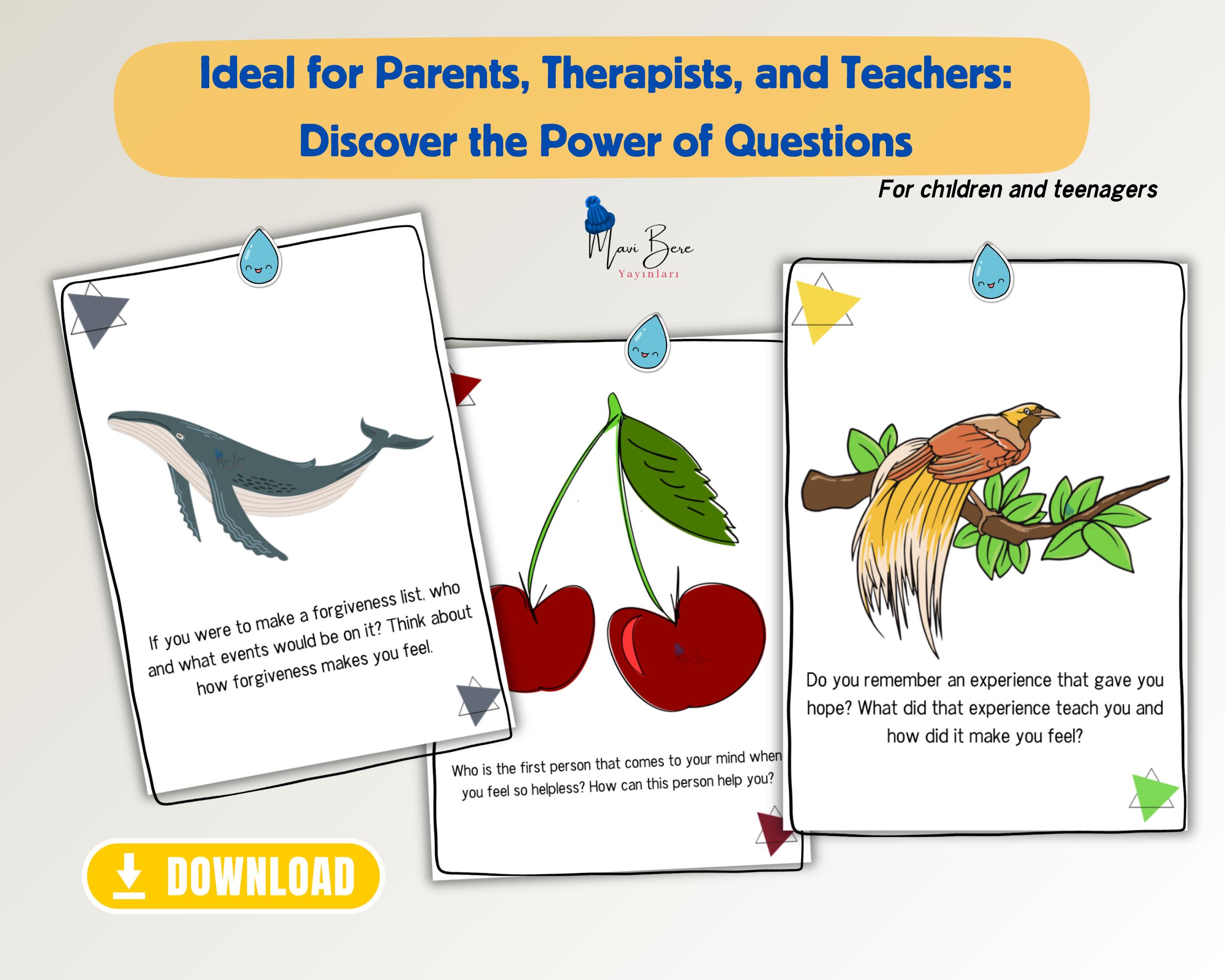 Therapy Question Cards for Kids, Counseling Flash Cards, Conversation ...
