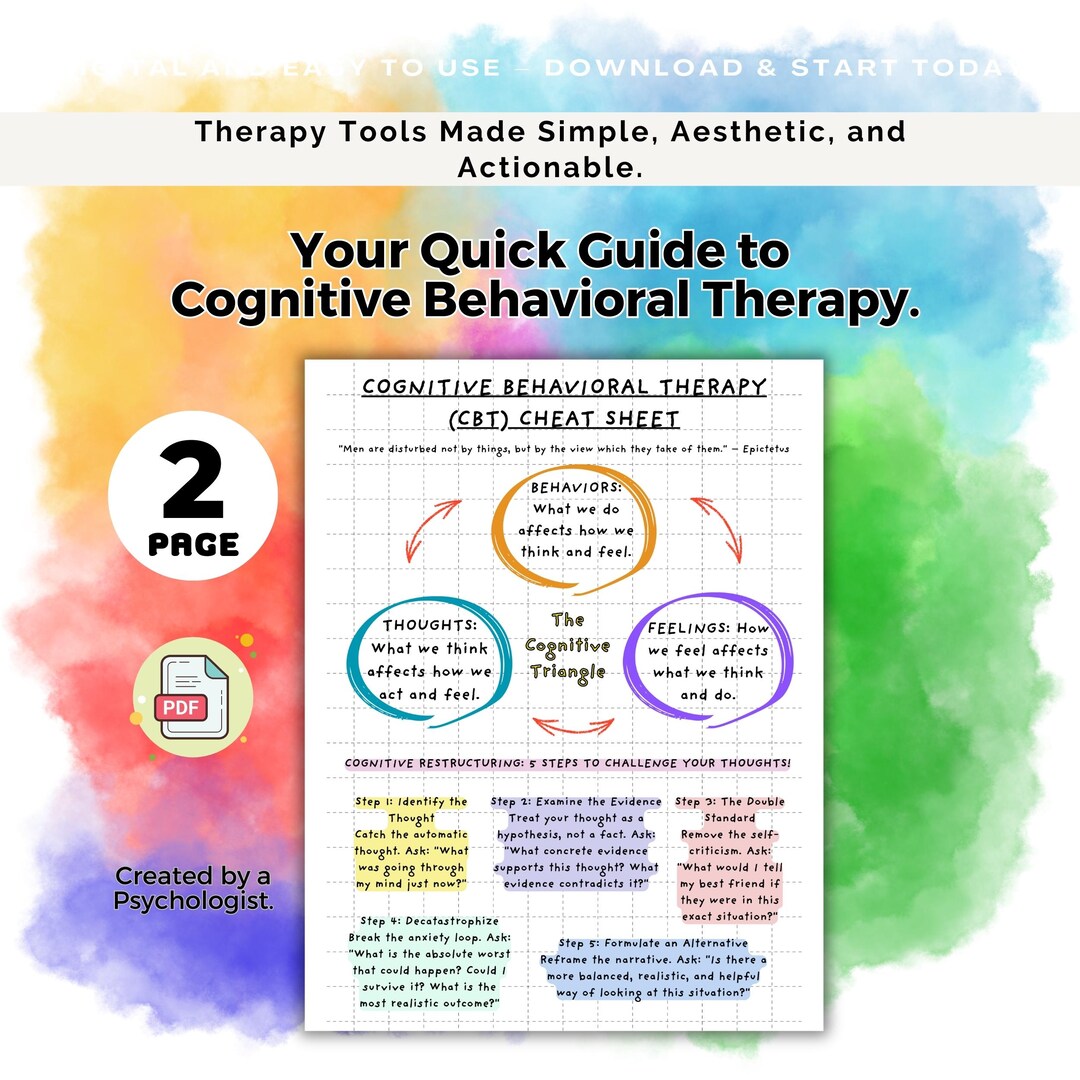 CBT Cheat Sheet | Therapy Tools | Cognitive Distortions Worksheet ...